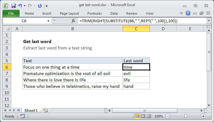 Excel formula: Get last word | Exceljet Excel formula: Get last word | Exceljet